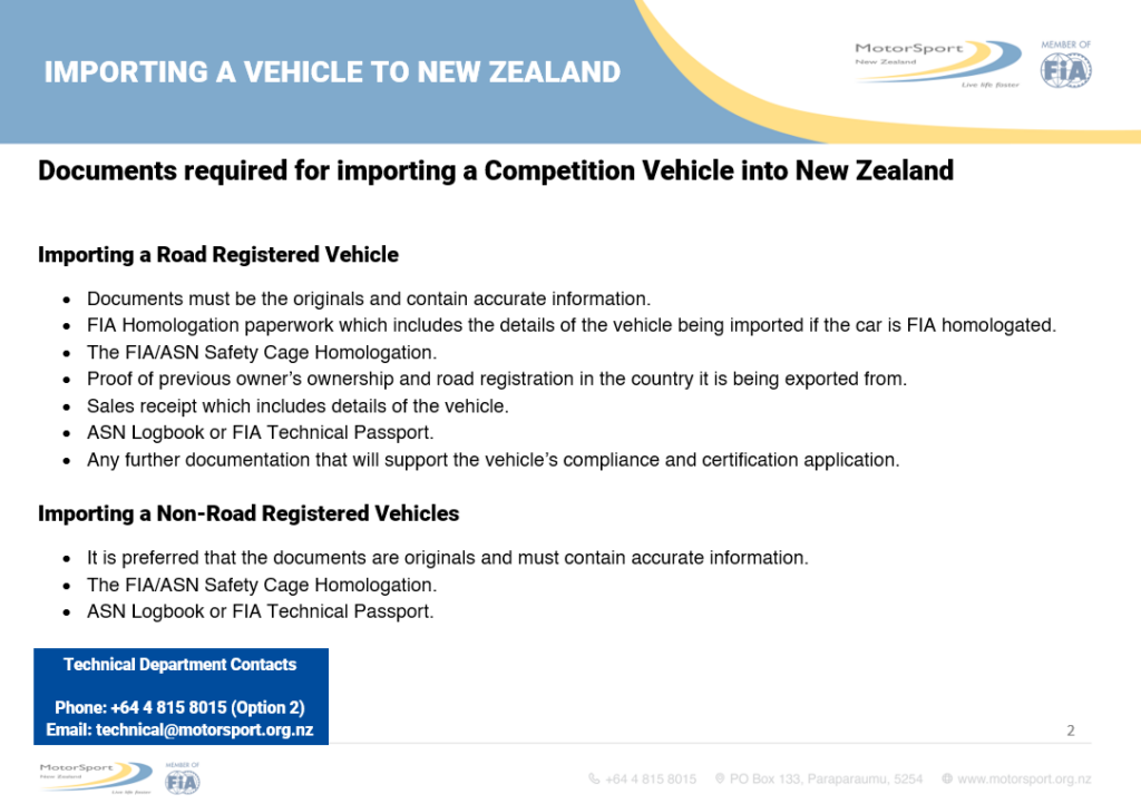 Importing Vehicles - MotorSport New Zealand